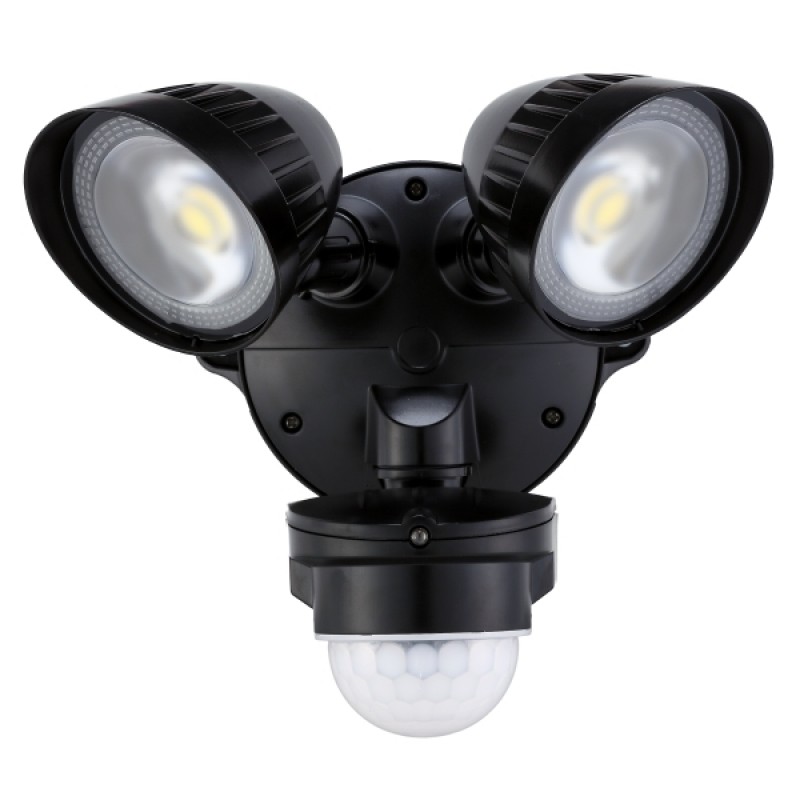 LED Spotlight 2 x 20W with Motion Sensor (Black) | Security Lighting